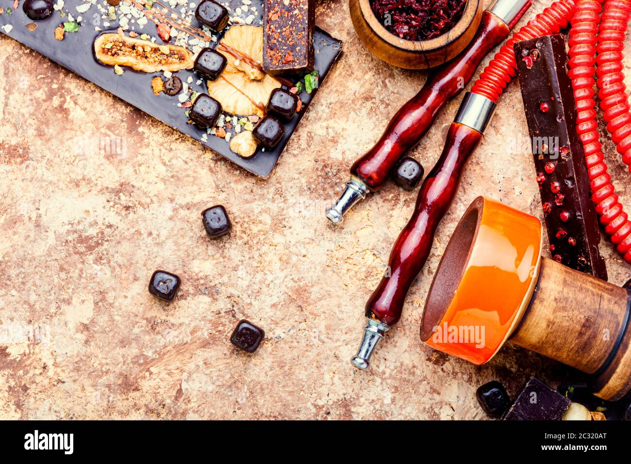 Egyptian hookah with the taste of sweets.Arabian shisha with chocolate ...