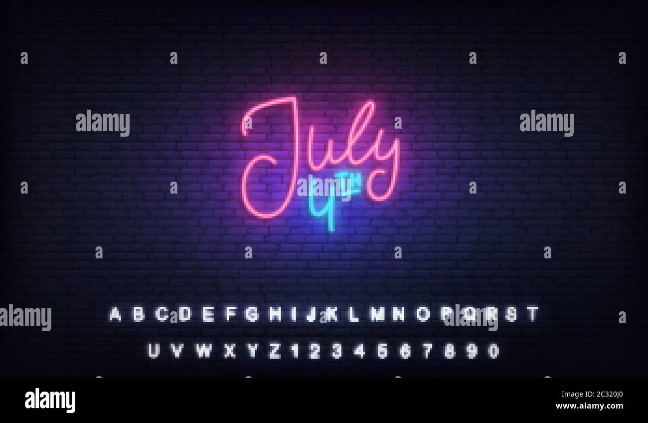 July 4th neon sign. USA Independence Day glowing lettering Stock Vector ...