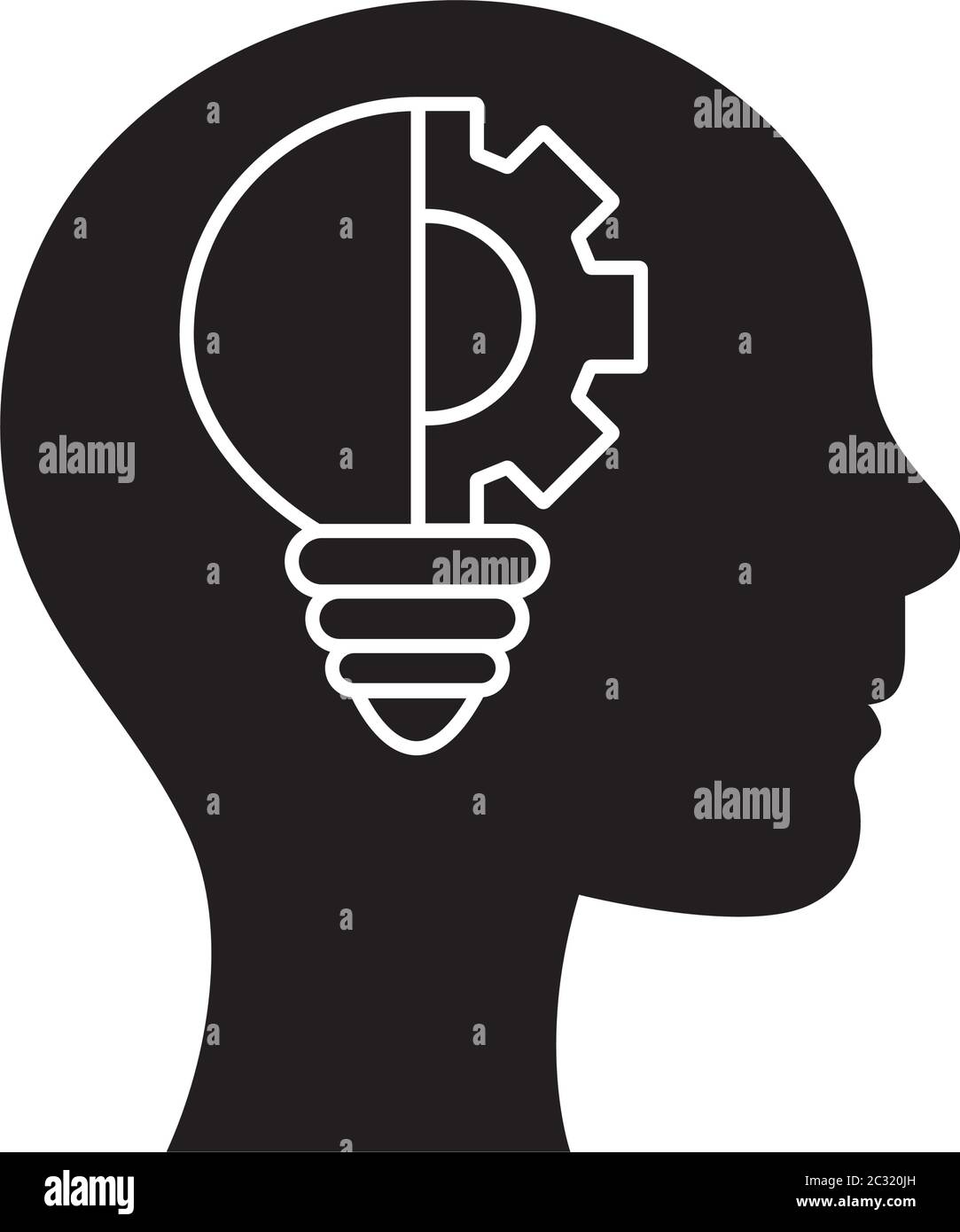 human head with light bulb and gear silhouette style icon design, Innovation idea and creativity ...
