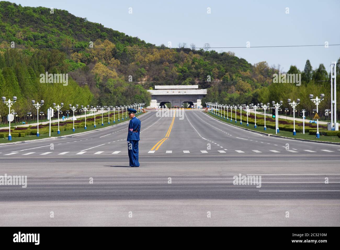 Pyongyang, North Korea - May 1, 2019: Traffic policeman on a road ...