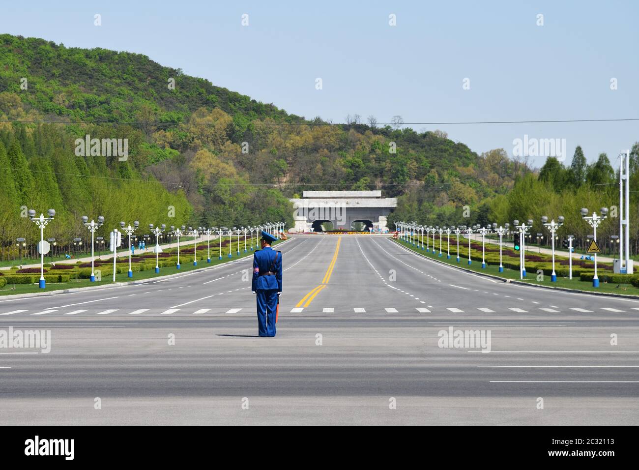 Pyongyang, North Korea - May 1, 2019: Traffic policeman on a road ...