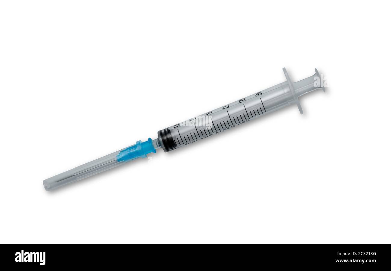 Close-up disposable medical syringe made of plastic on a white ...