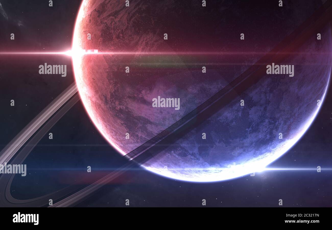 Sunrise of red and blue star. Planet in deep space Stock Photo - Alamy