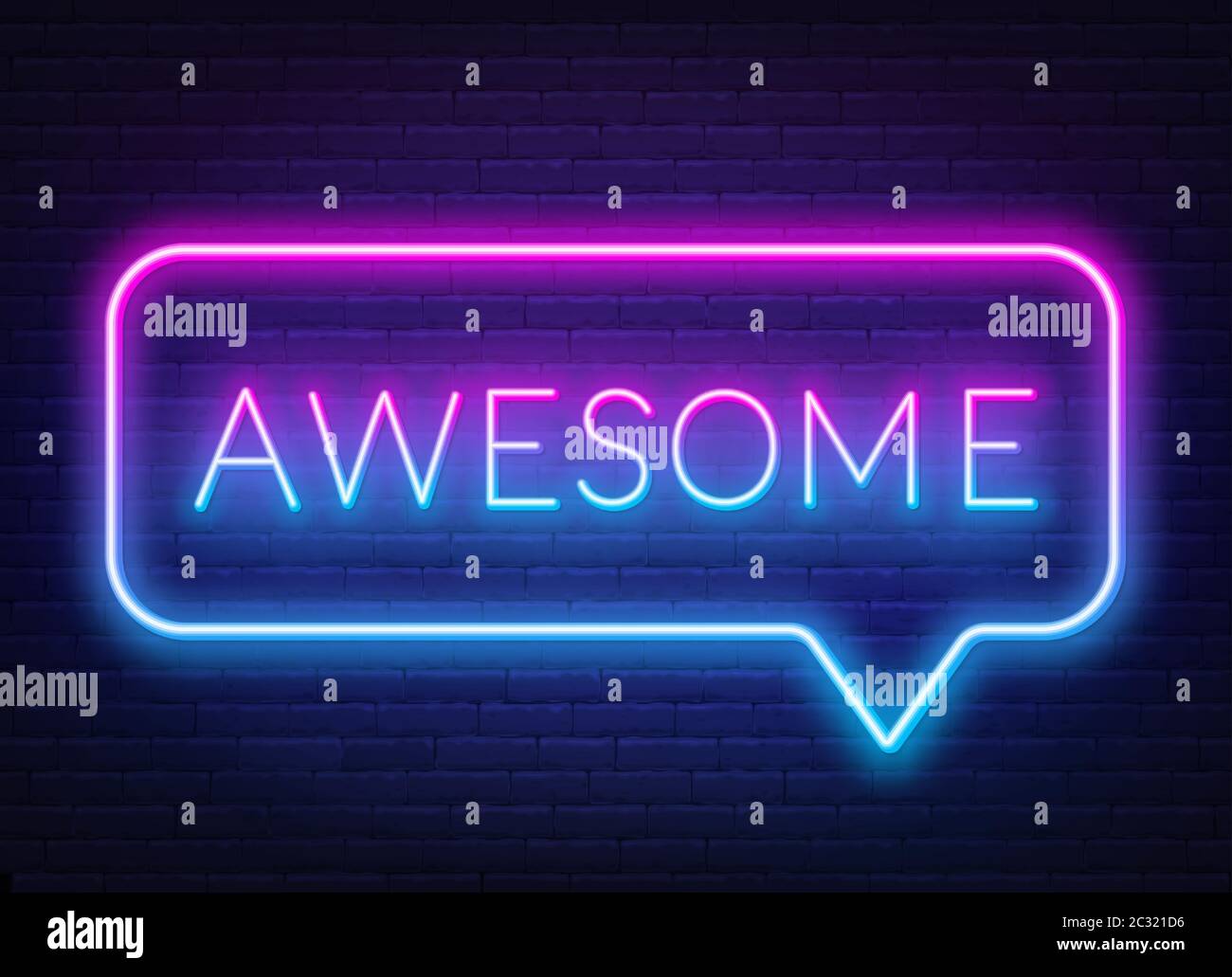 Neon sign of word awesome in frame on dark background Stock Vector ...
