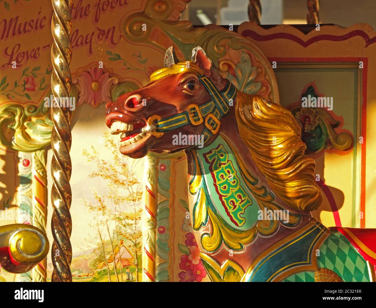 close up of a vintage carousel horses in the public square at Halifax ...