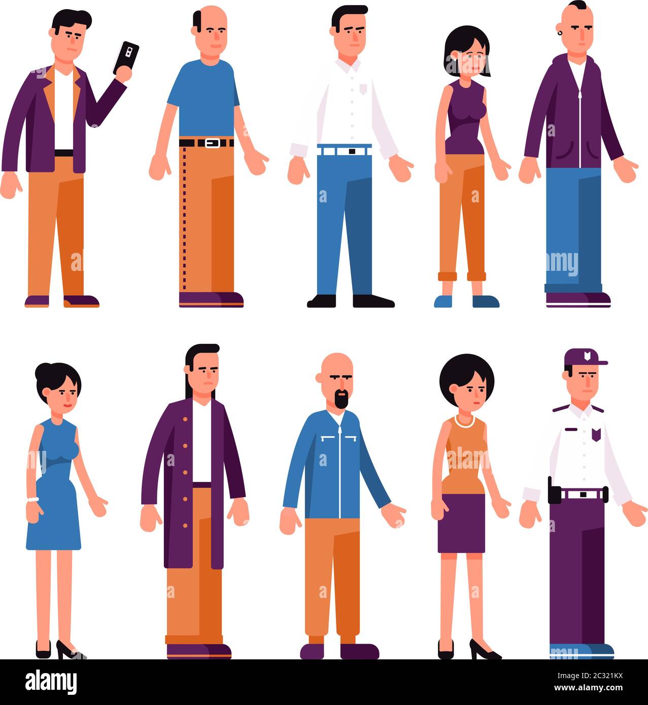 Set of men and women in different clothes in neutral poses Stock Vector ...