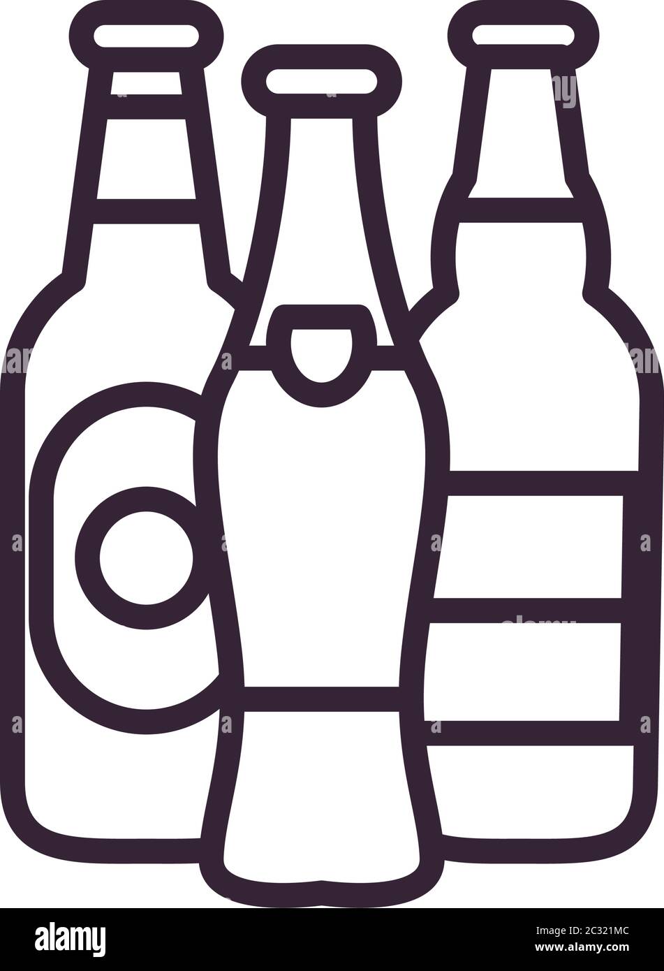 Beer bottles line style icon design, Pub alcohol bar brewery drink ale ...