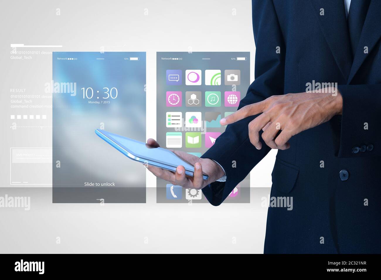 Man hand showing touch screen Stock Photo - Alamy