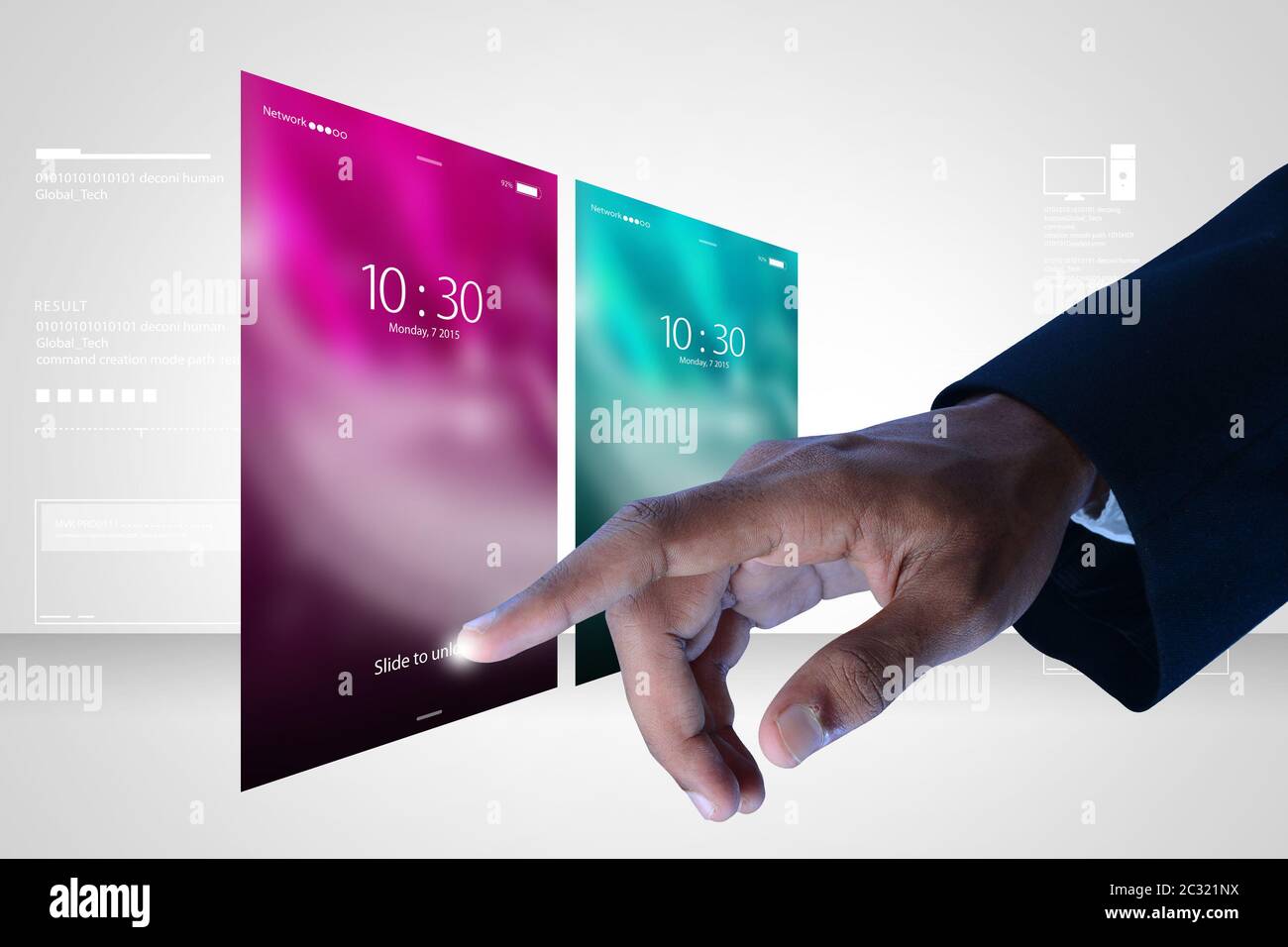 Man hand showing touch screen Stock Photo - Alamy