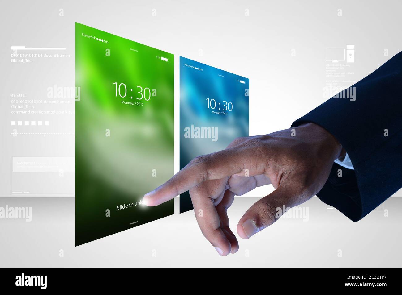 Man hand showing touch screen Stock Photo - Alamy