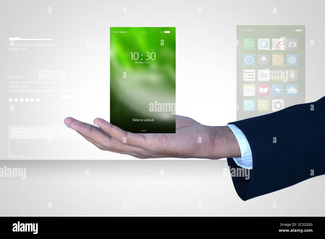 Man hand showing touch screen Stock Photo - Alamy