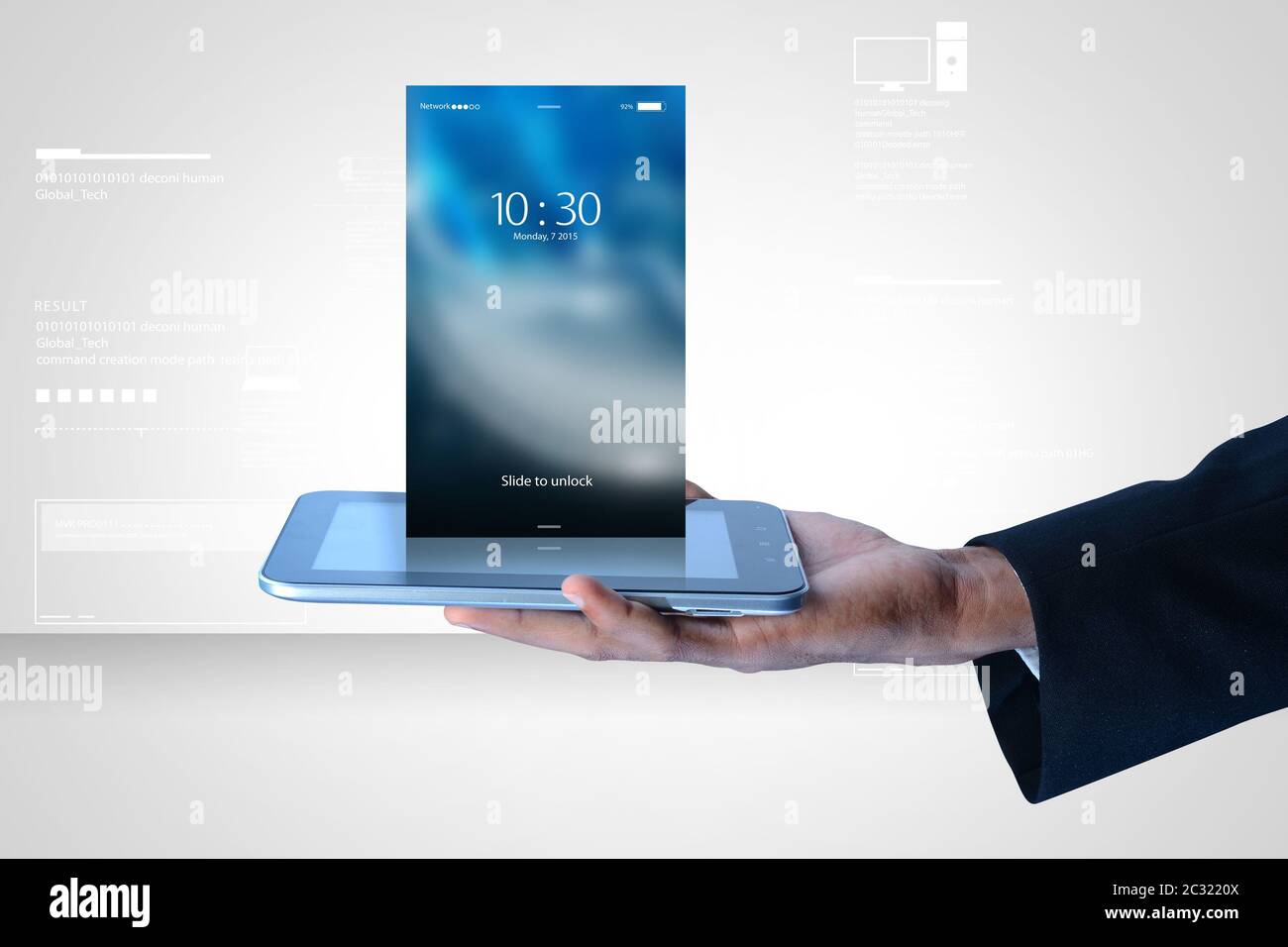 Man hand showing touch screen Stock Photo - Alamy