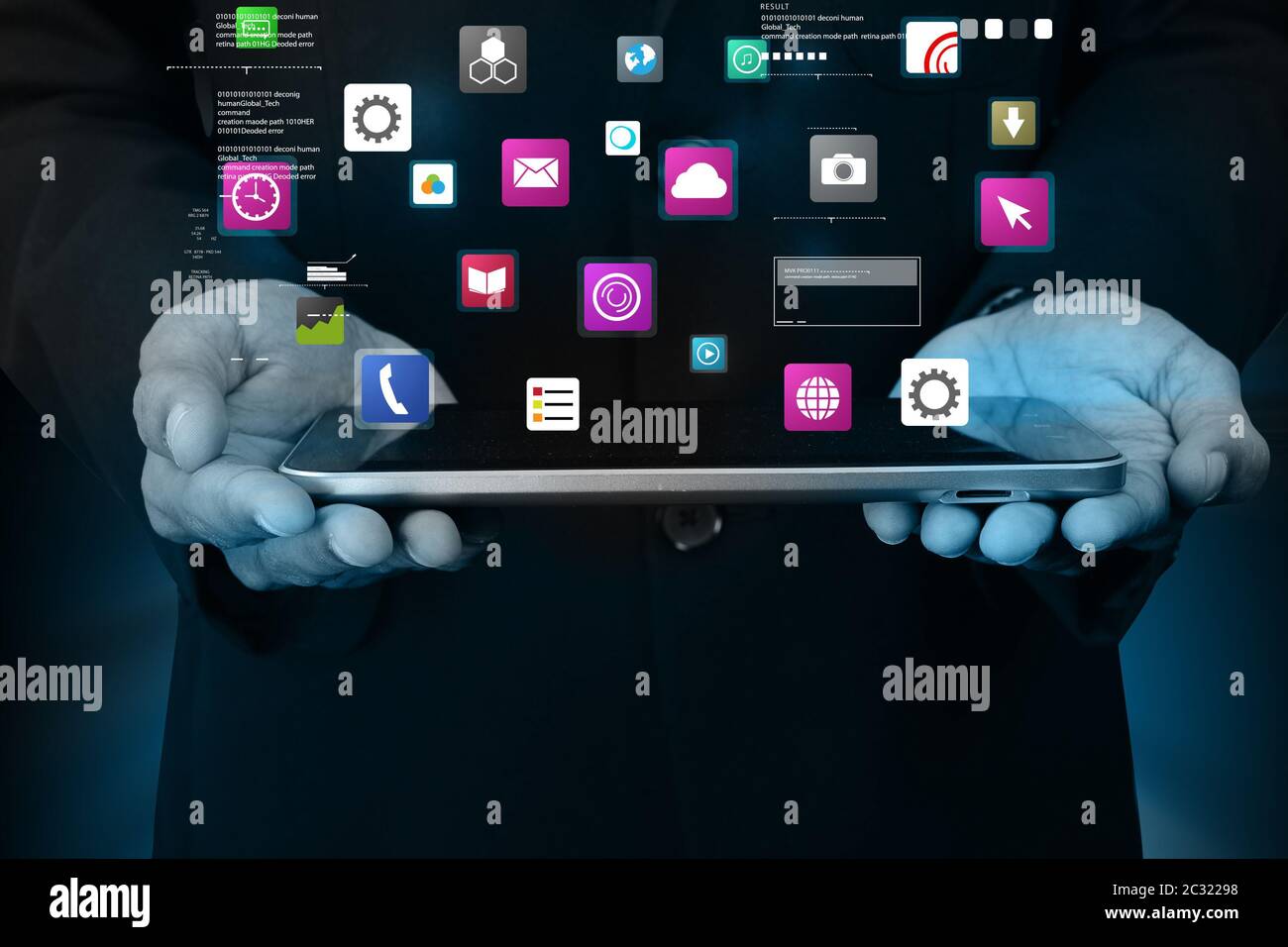 Man showing app icons Stock Photo - Alamy