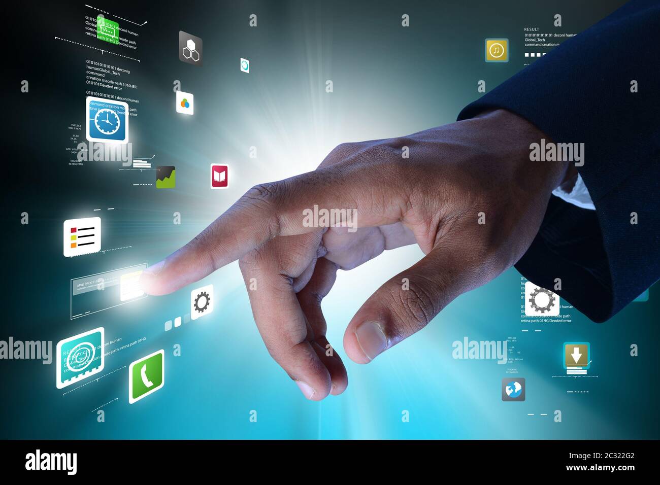 Man touching app icon Stock Photo - Alamy