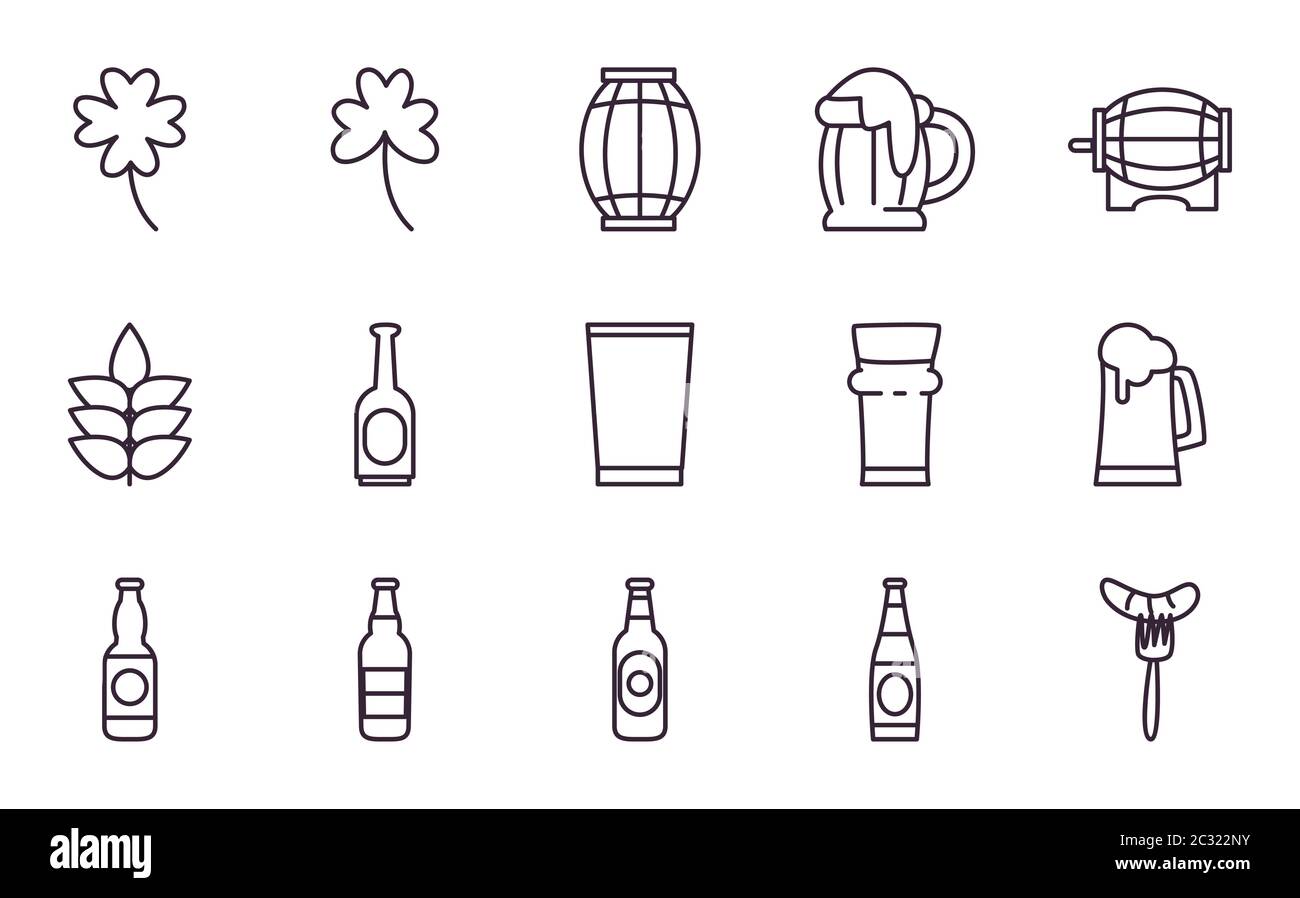 Beer line style icon set design, Festival day pub alcohol bar and drink ...