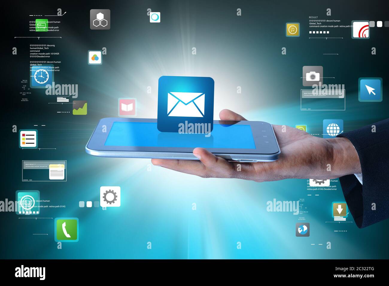 Man showing the message icon in digital tablet Stock Photo - Alamy
