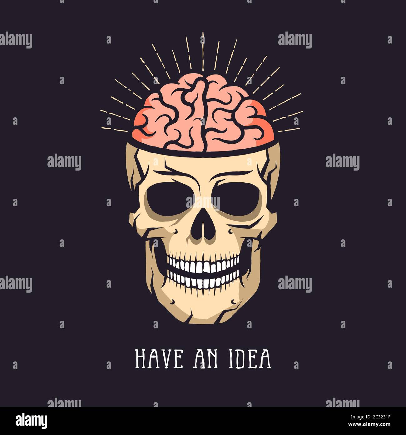 Skull with brain and rays on dark background Stock Vector Image & Art ...