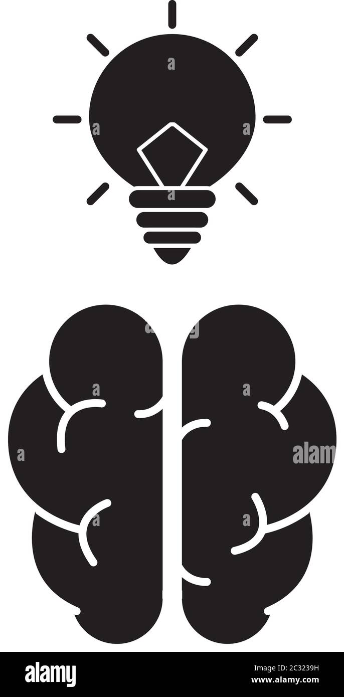 brain with light bulb silhouette style icon design, Innovation idea and creativity theme Vector ...
