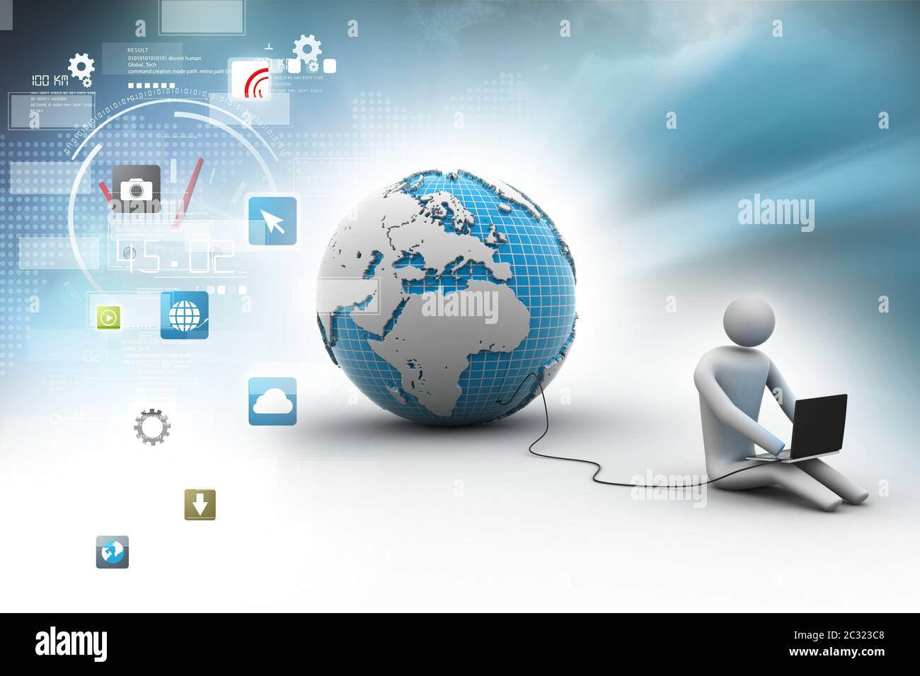 3d man with laptop and globe Stock Photo - Alamy