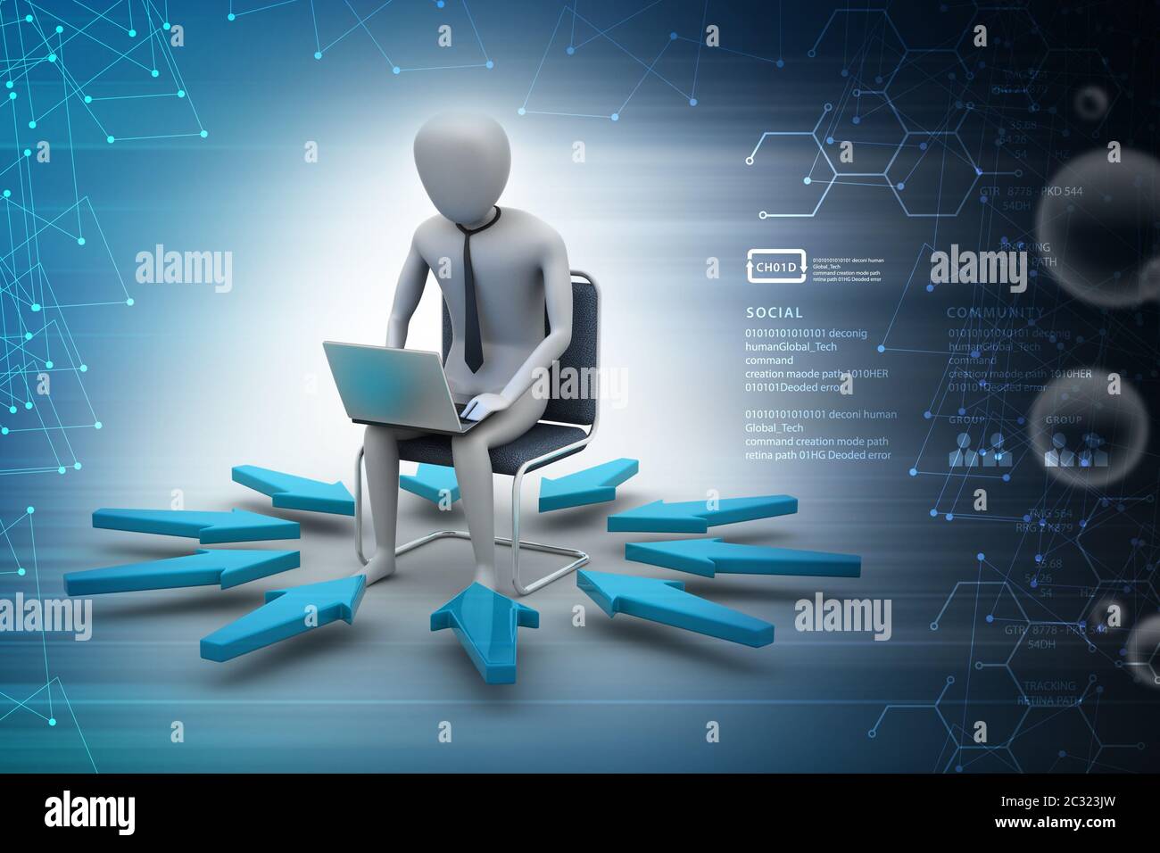 3d man working with laptop Stock Photo - Alamy