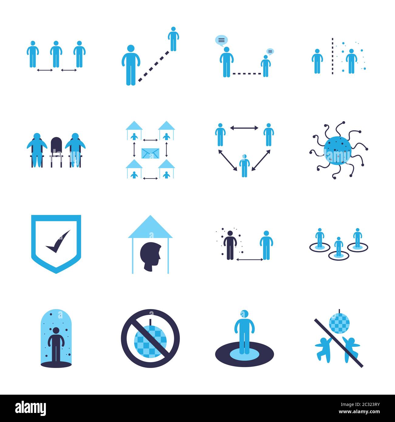 Social distancing flat style icon set design of Covid 19 virus theme ...