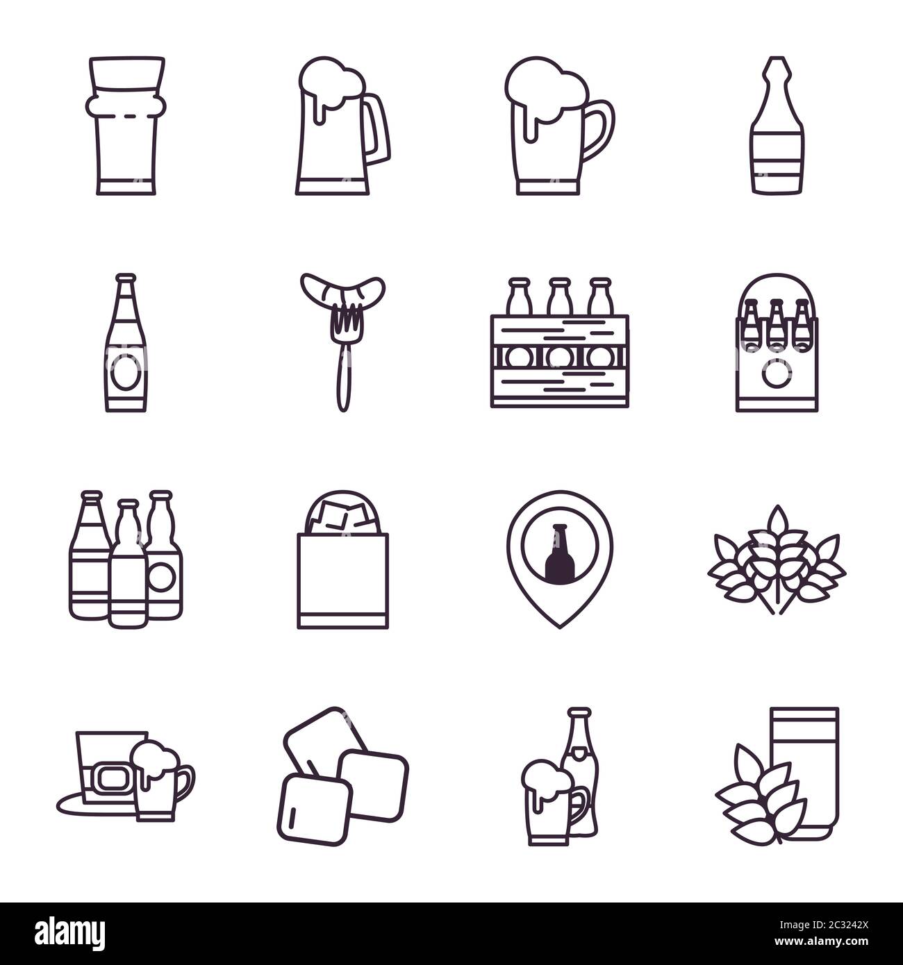 Beer line style icon set design, Festival day pub alcohol bar and drink ...