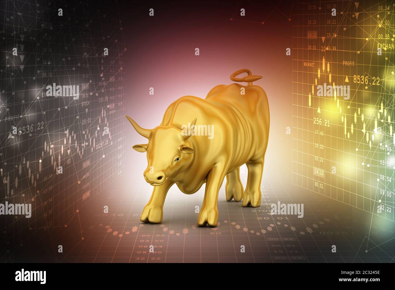 Rising golden business bull Stock Photo - Alamy