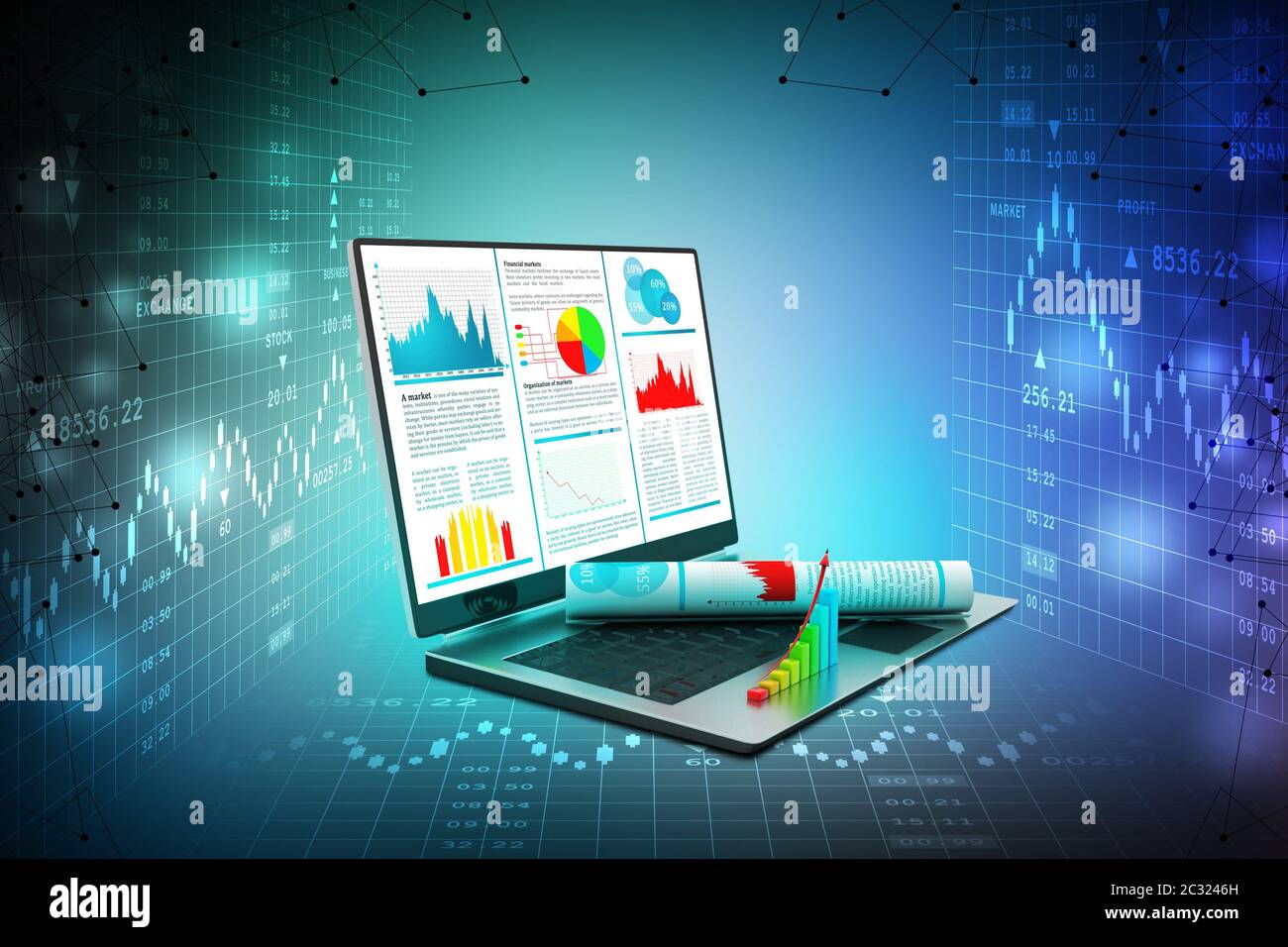 Laptop showing a financial report Stock Photo - Alamy