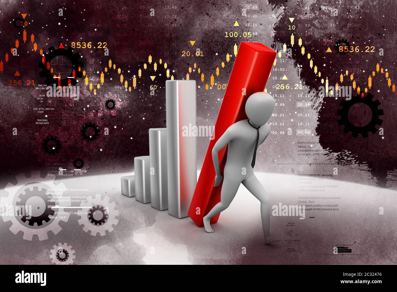 businessman carrying the big column of the diagram Stock Photo - Alamy