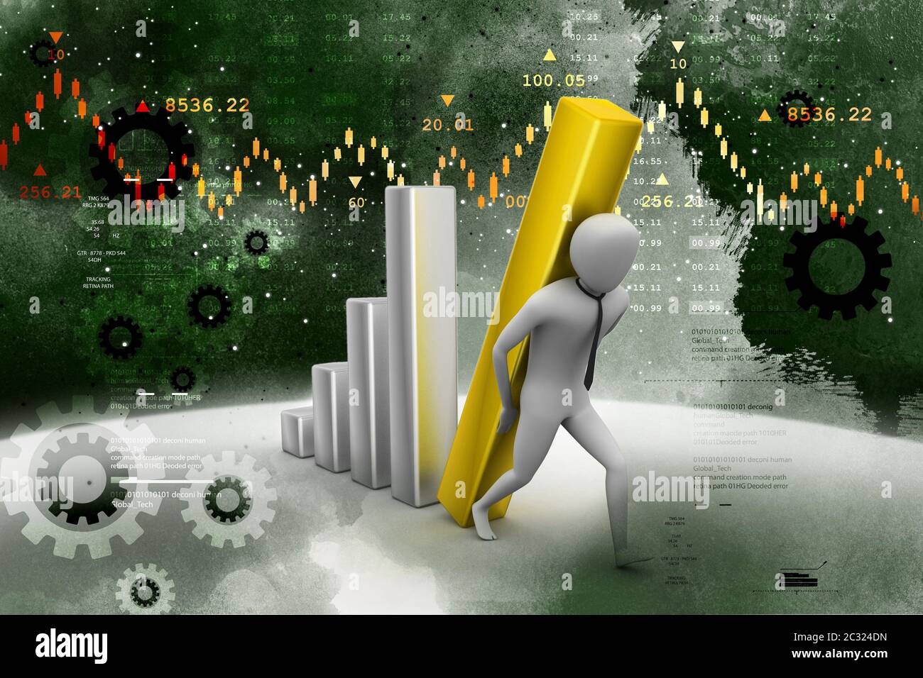 businessman carrying the big column of the diagram Stock Photo - Alamy