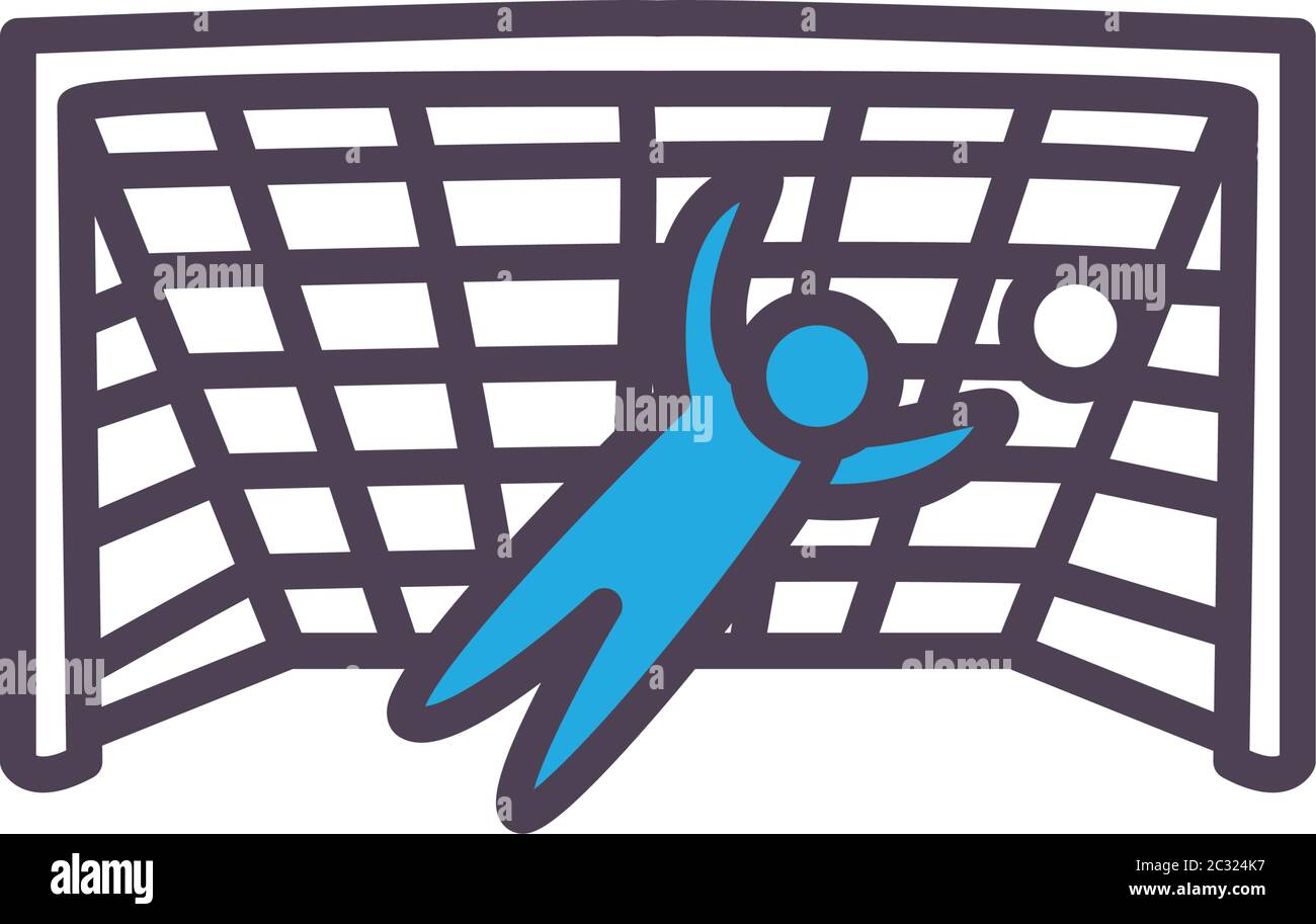 goalkeeper with ball line and fill style icon design, Soccer football ...