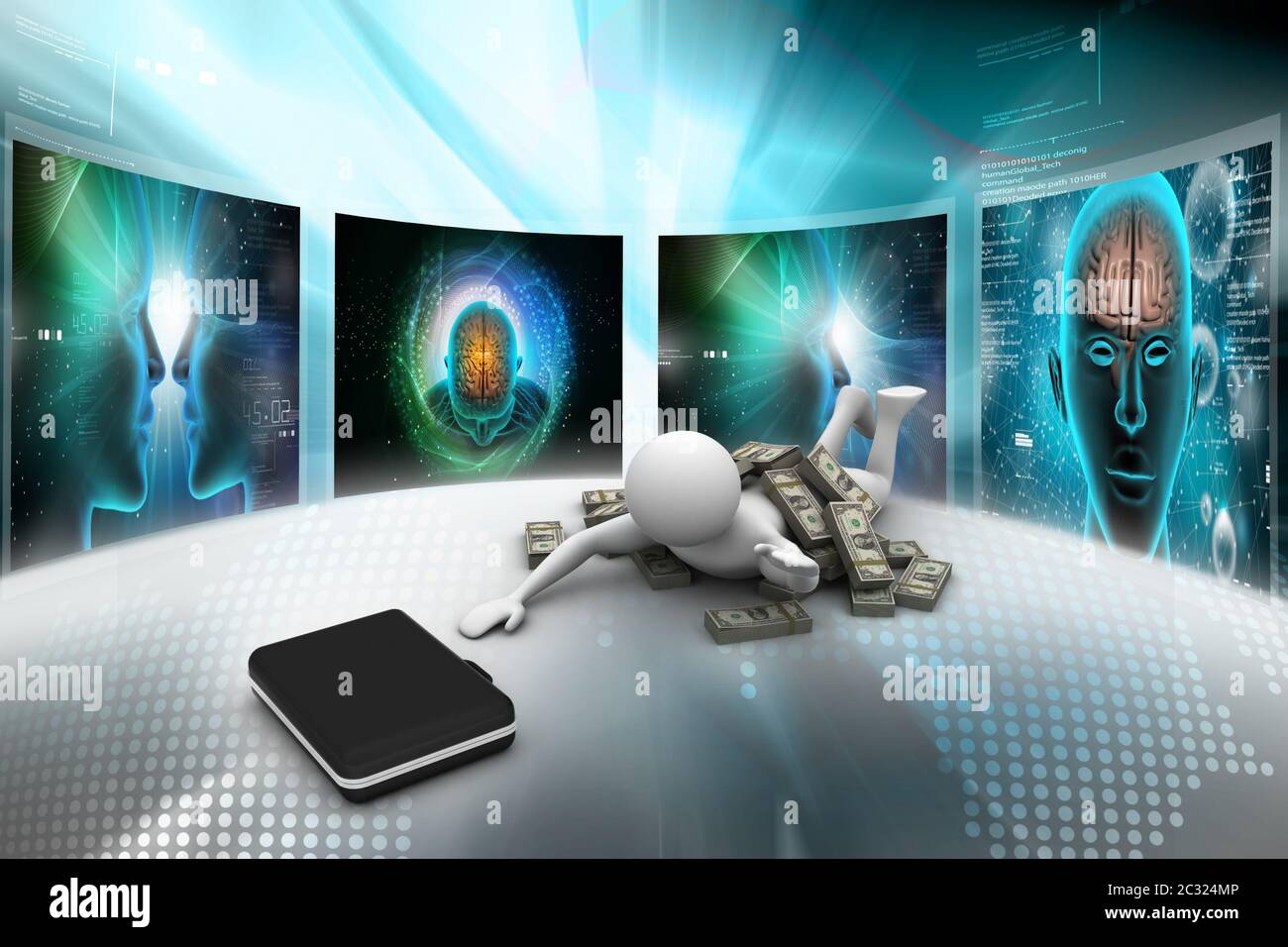 3d man with money and briefcase Stock Photo - Alamy