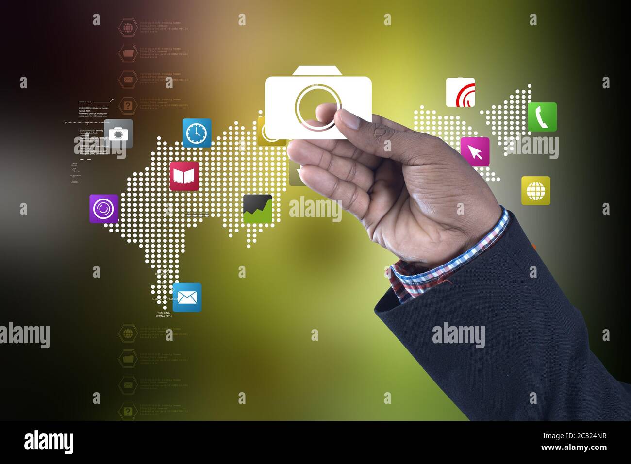 Man showing camera icons Stock Photo - Alamy