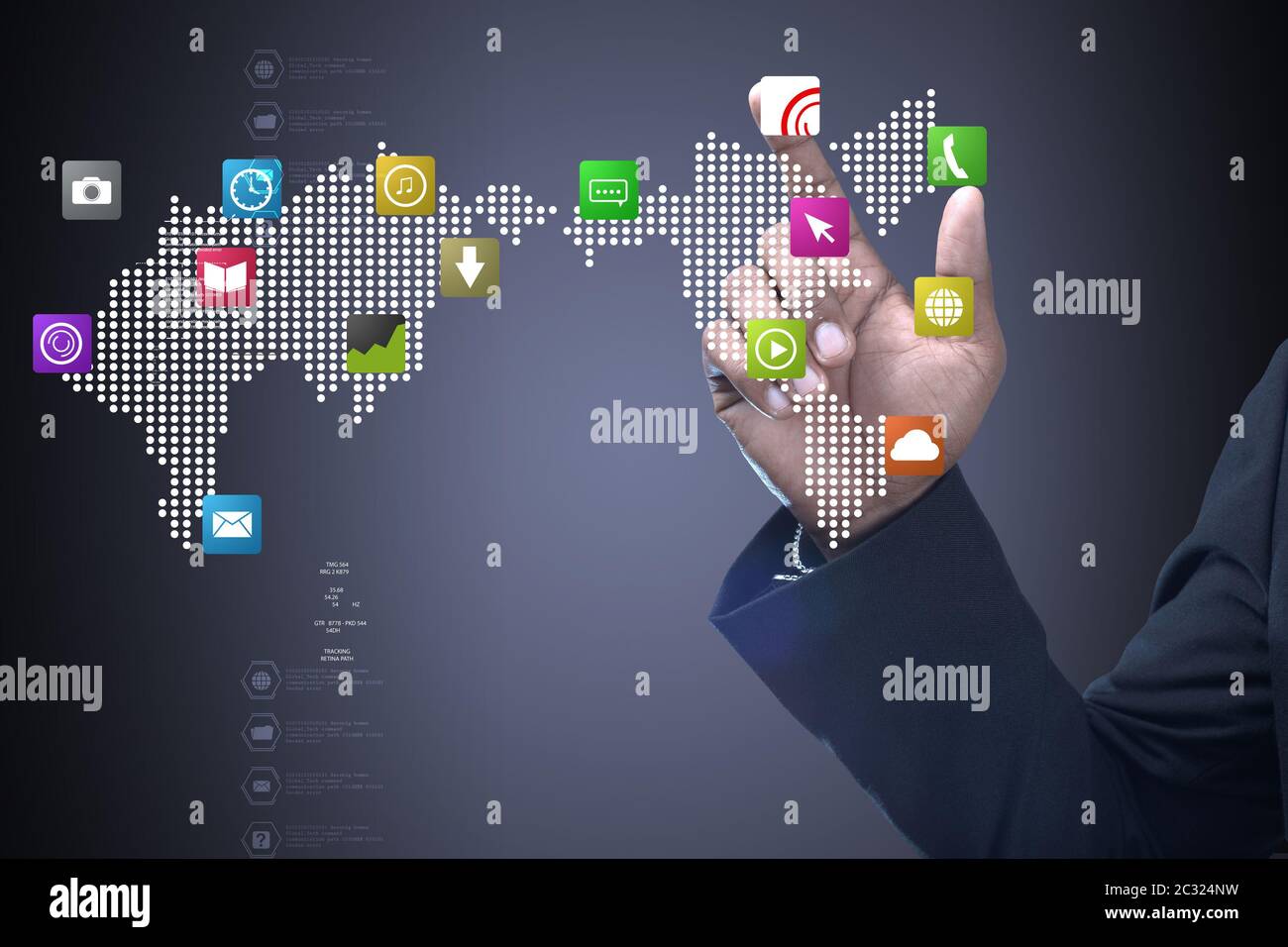 Man touching the app icon Stock Photo - Alamy