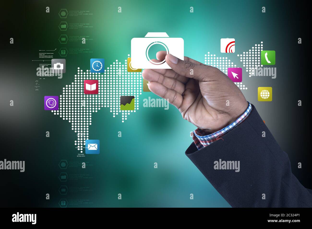 Man showing camera icons Stock Photo - Alamy