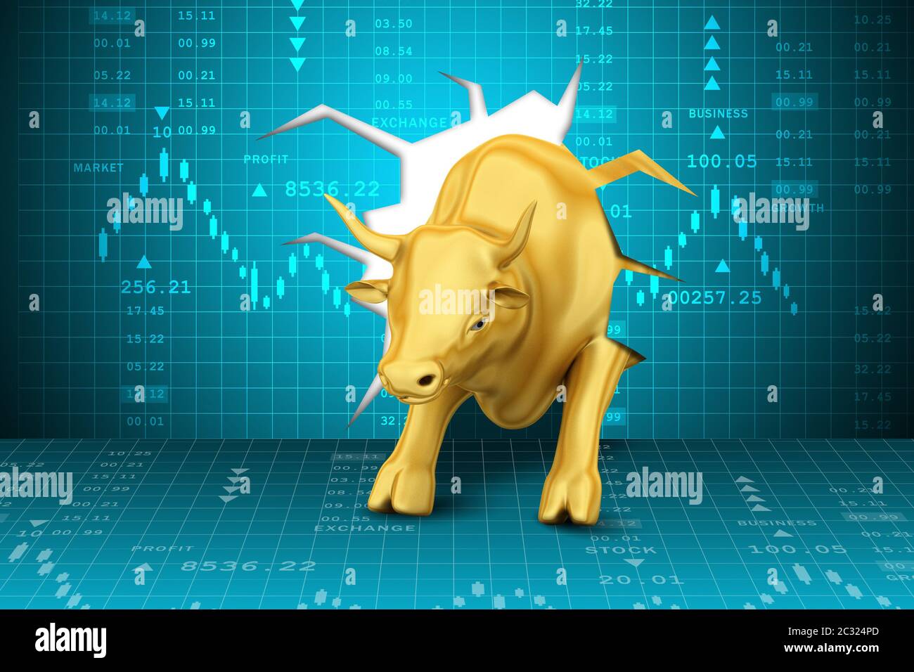 Rising golden business bull Stock Photo - Alamy
