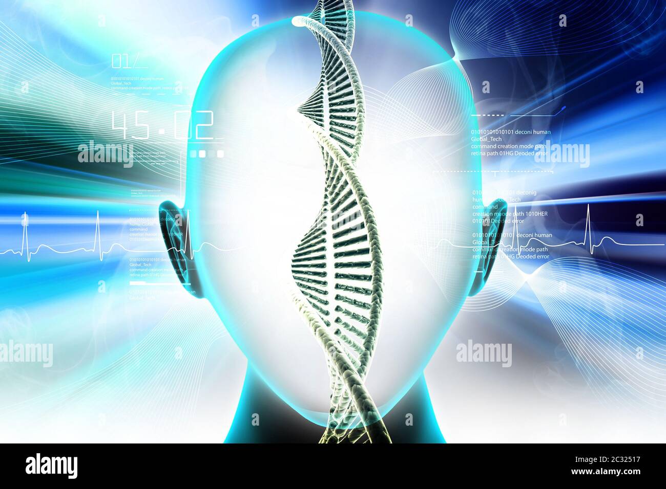 3D medical concept image with female face and DNA strands Stock Photo ...