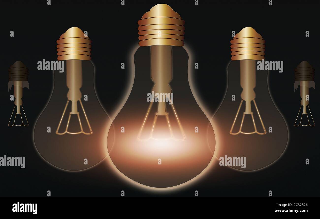 Realistic Colored Vintage Light Bulbs, Idea Sign Solution Thinking ...