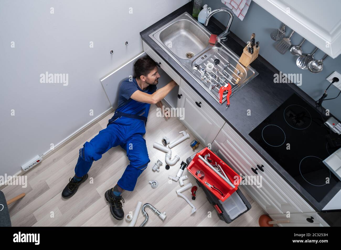 High angle view male plumber hi-res stock photography and images - Alamy