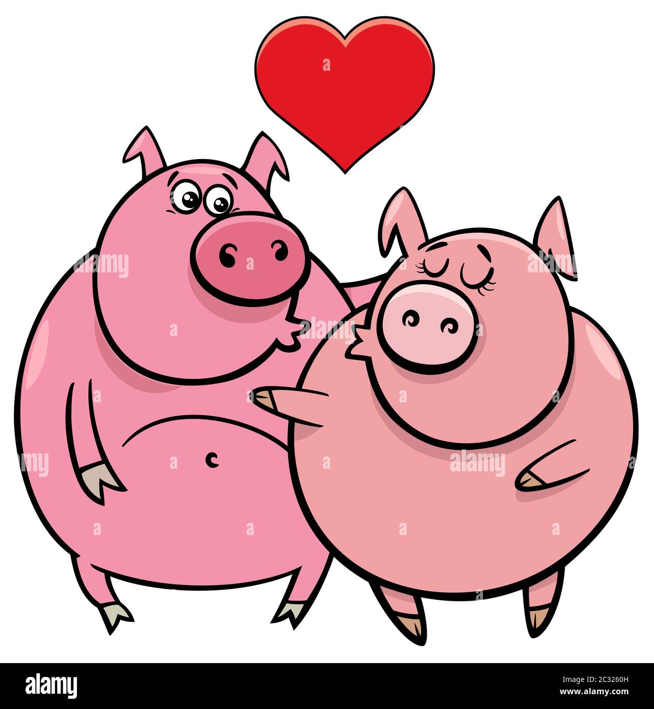 valentine card with pig characters in love Stock Photo - Alamy