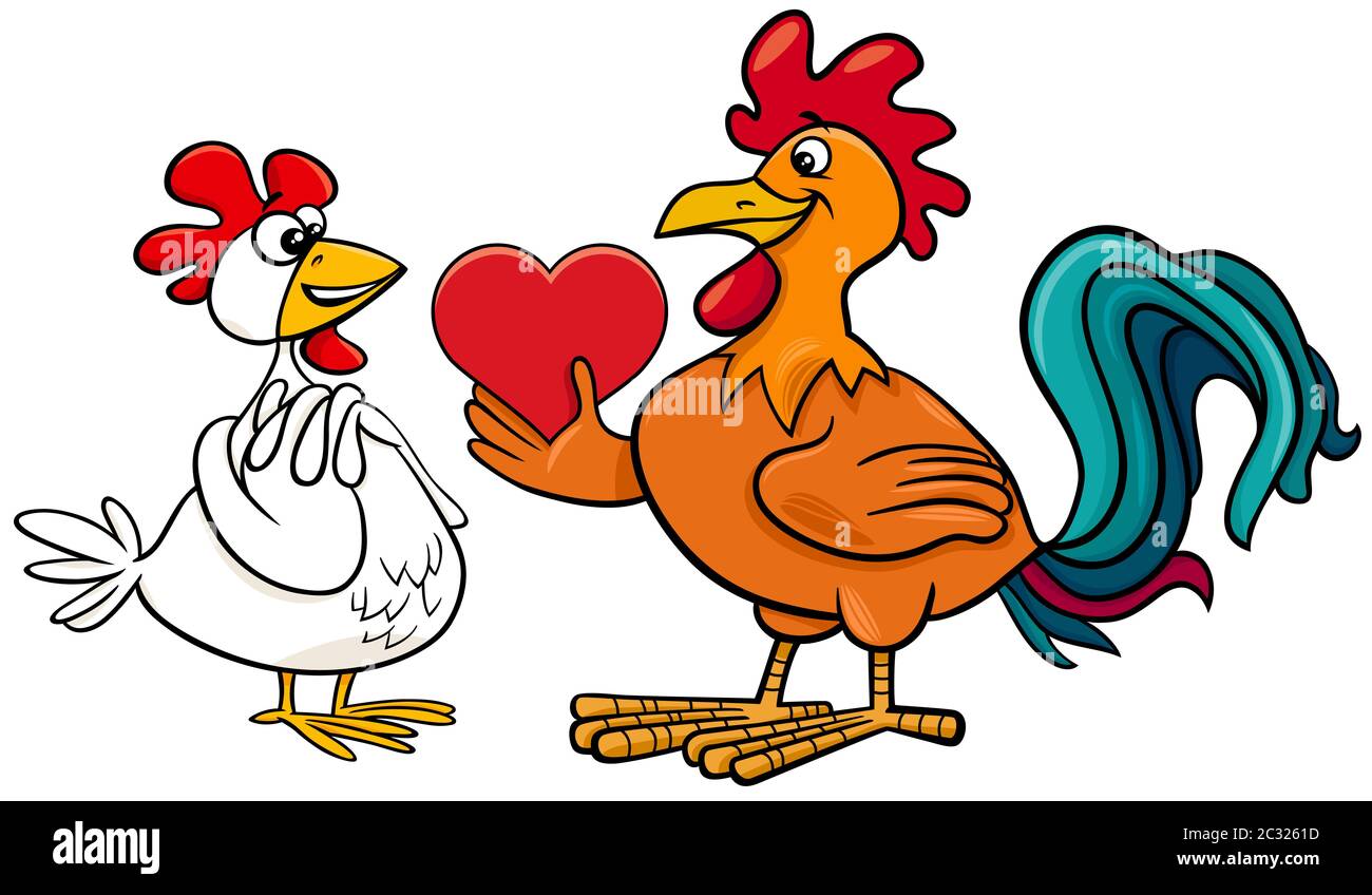 valentine card with hen an rooster in love Stock Photo - Alamy