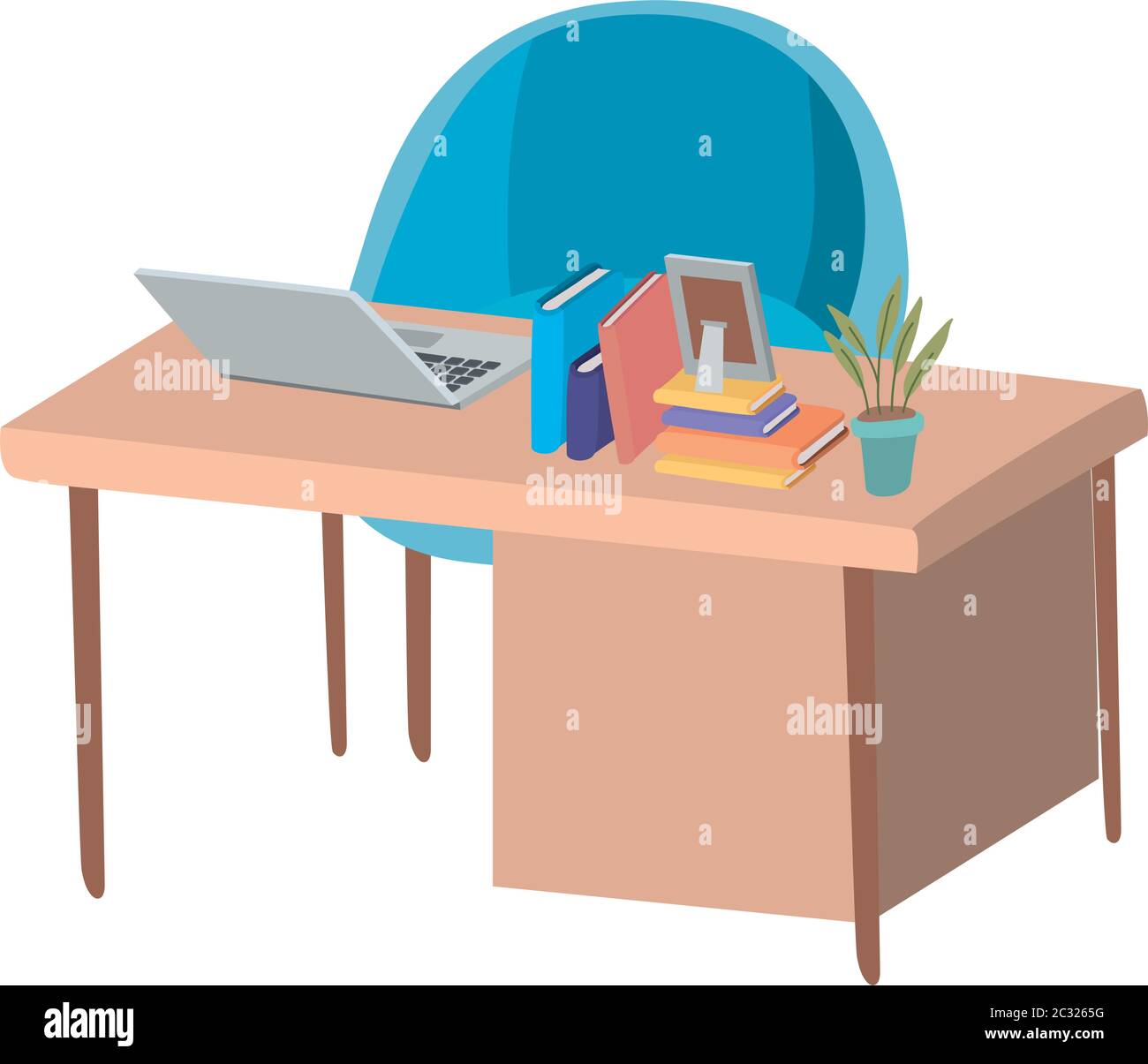 Desk with laptop and blue chair design, Office object workforce ...