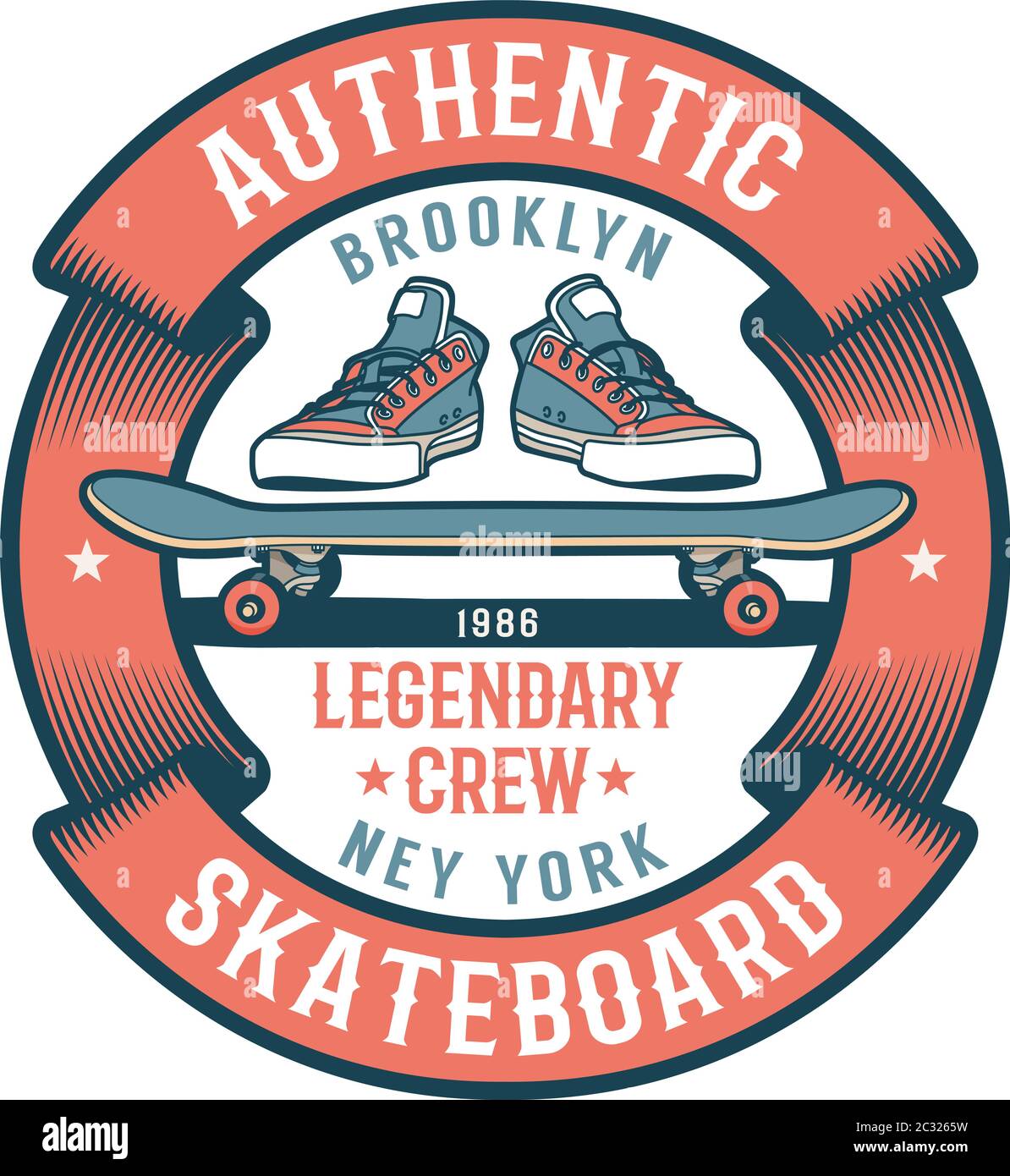 Retro emblem with skateboard, sneakers and ribbon Stock Vector Image ...