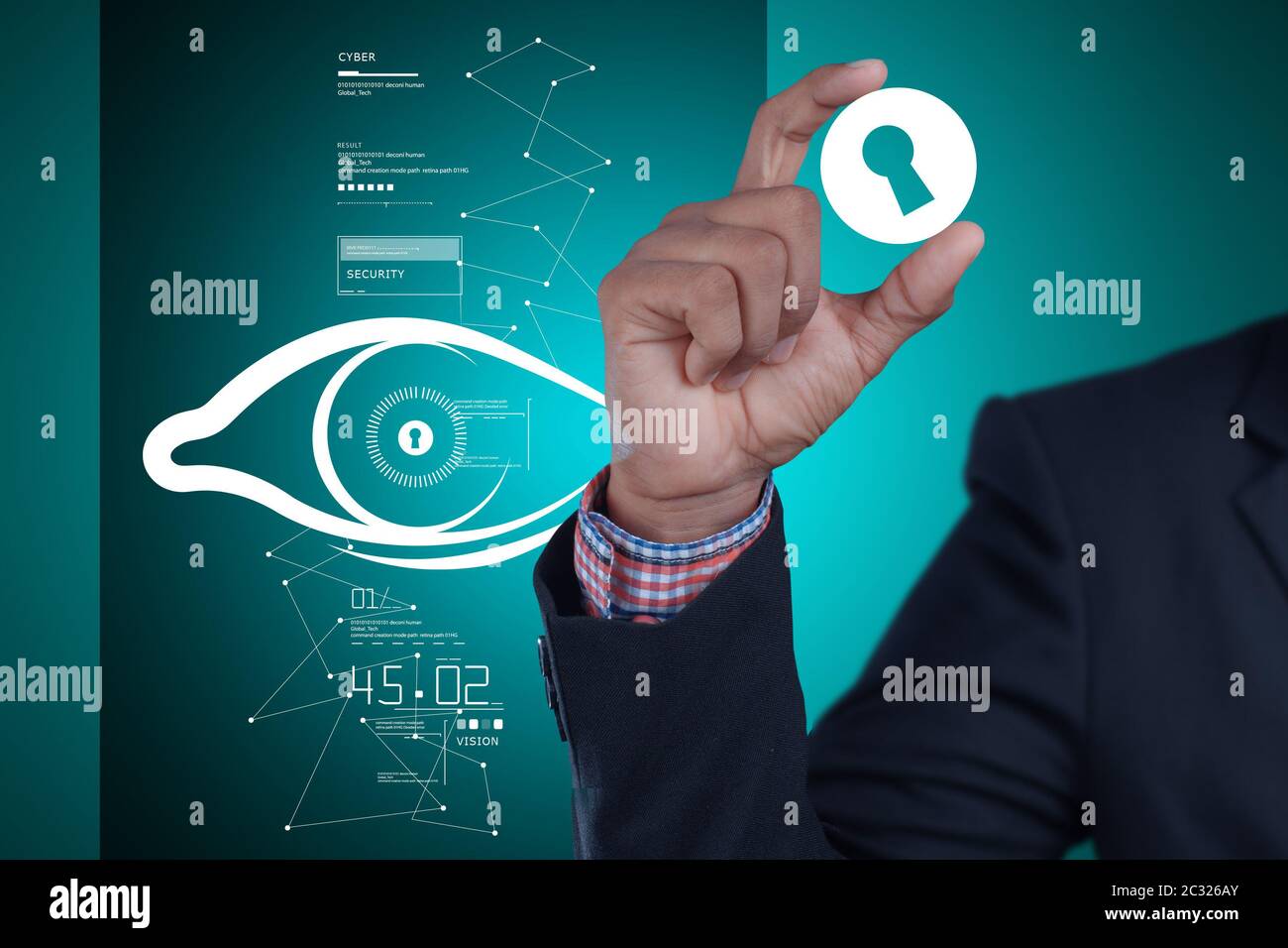 Man Showing human eye with security concept Stock Photo - Alamy