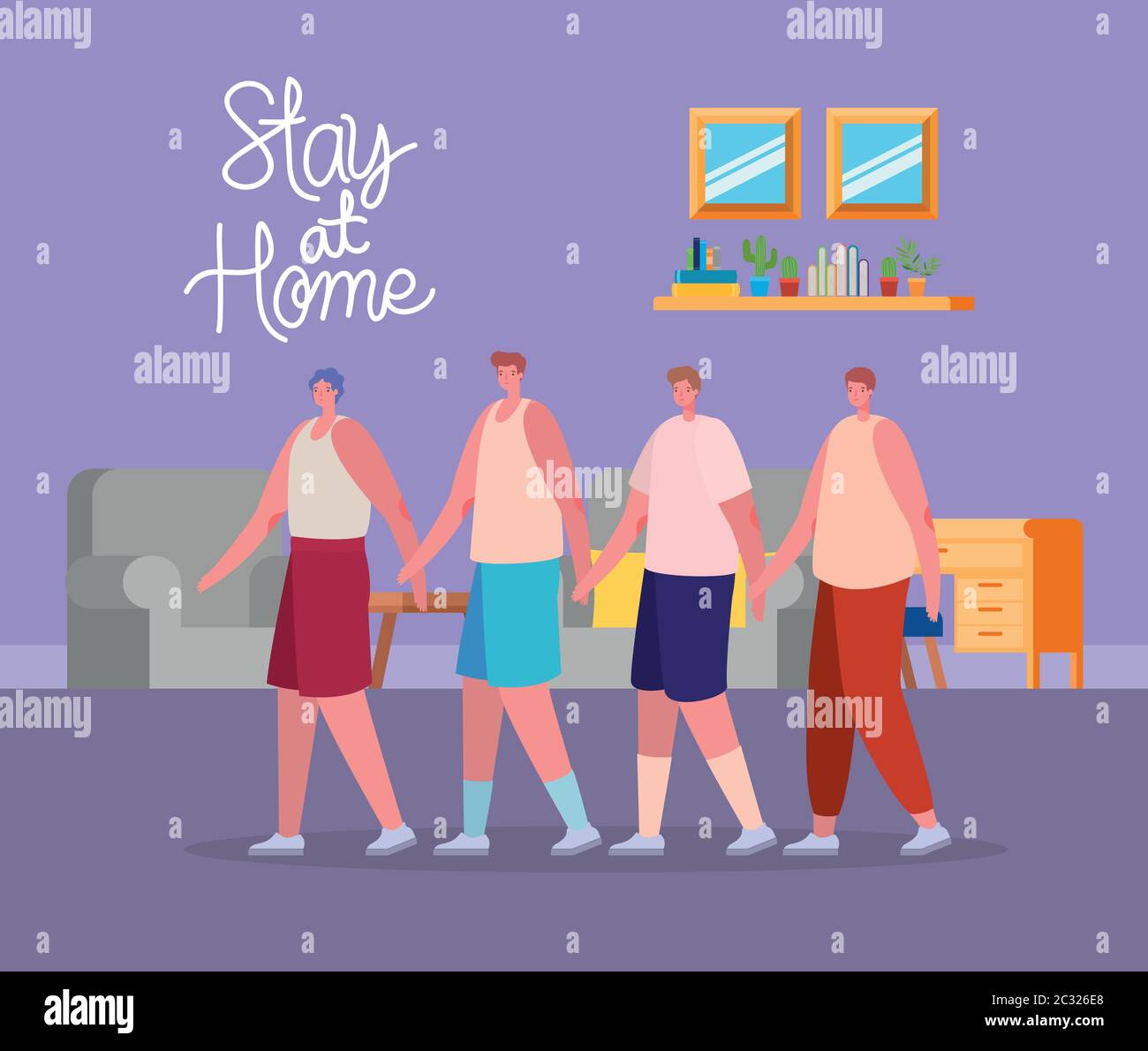 Men cartoons with sportswear design of Stay at home and activities ...