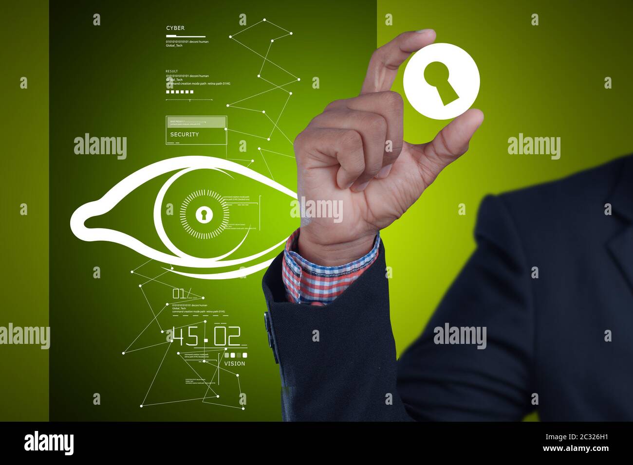 Man Showing human eye with security concept Stock Photo - Alamy
