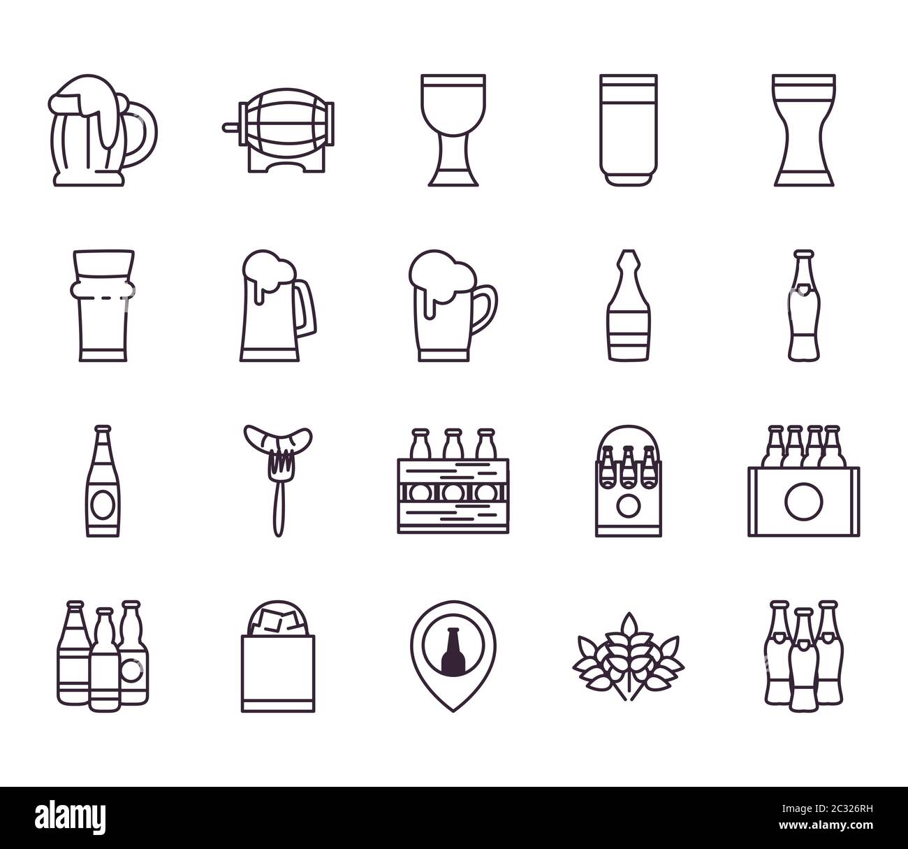 Beer line style icon set design, Festival day pub alcohol bar and drink ...