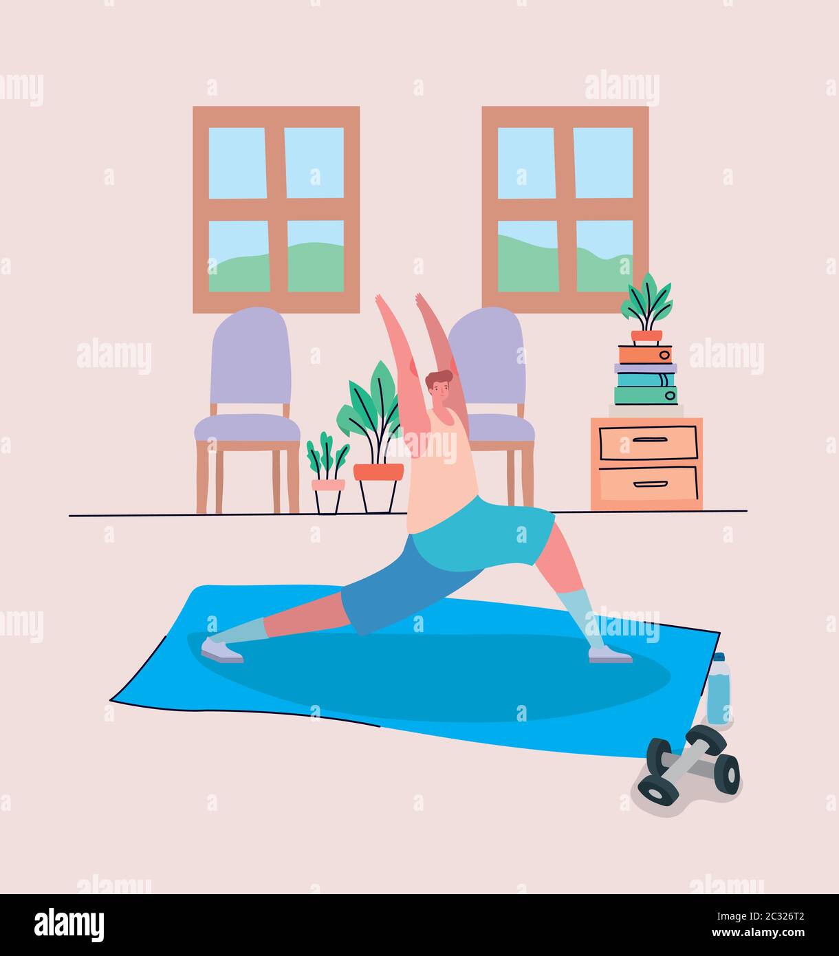 Man cartoon doing exercise design of Stay at home and activities theme ...