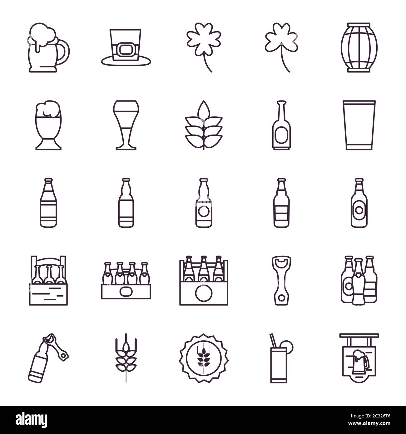 Beer line style icon set design, Festival day pub alcohol bar and drink ...