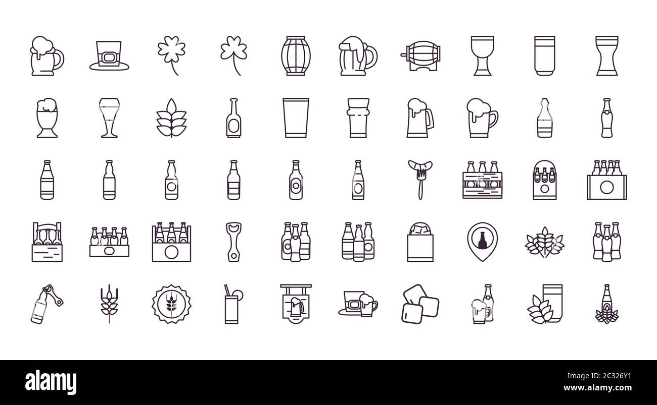 Beer line style icon set design, Festival day pub alcohol bar and drink ...
